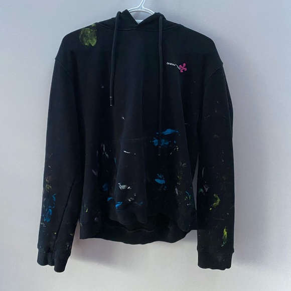 Off-White Sweaters | Paint Splatter Off White Hoodie | Poshmark